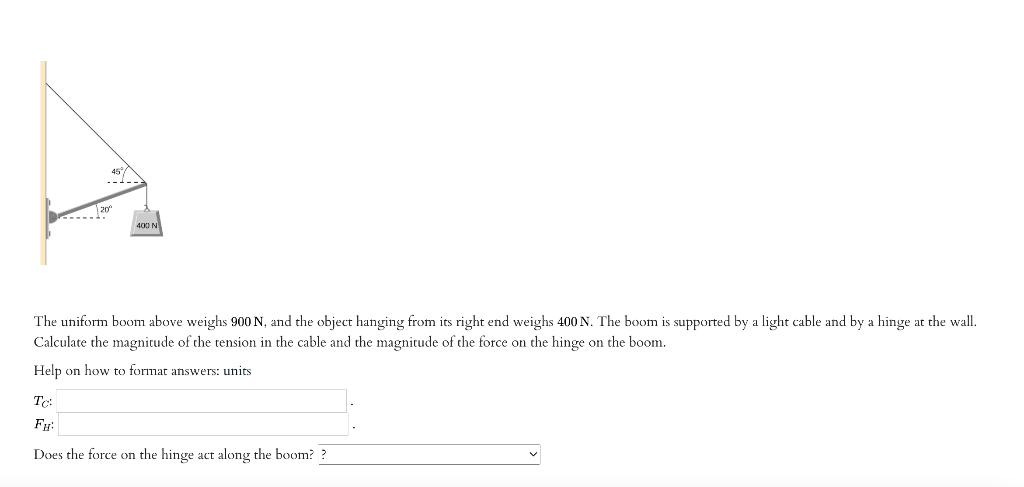 Solved The uniform boom above weighs 900 N, and the object | Chegg.com