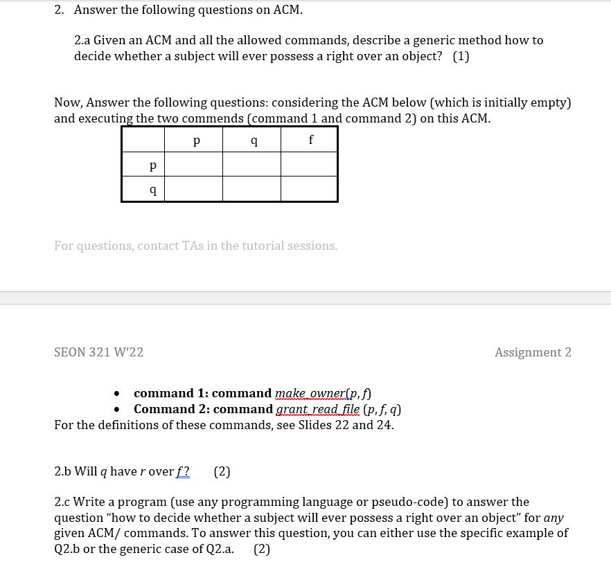 Solved 2. Answer the following questions on ACM. 2.a Given | Chegg.com