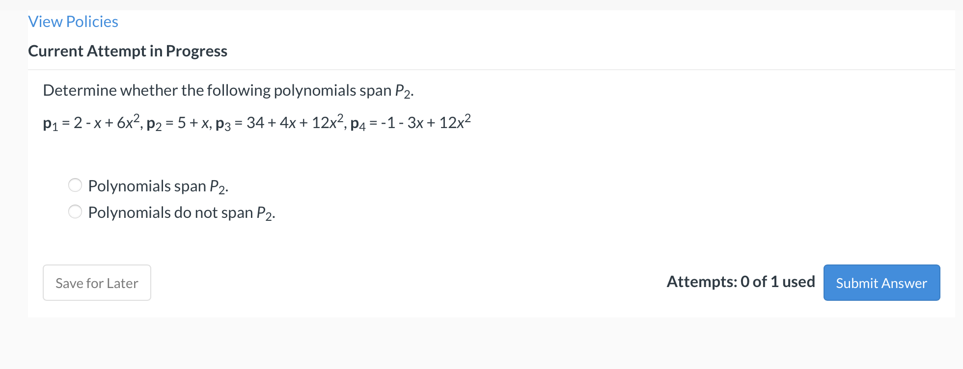 Solved View Policies Current Attempt in Progress Determine | Chegg.com