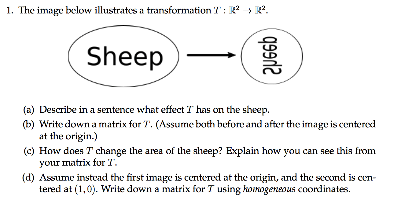 Solved 1. The image below illustrates a transformation T: R2 | Chegg.com