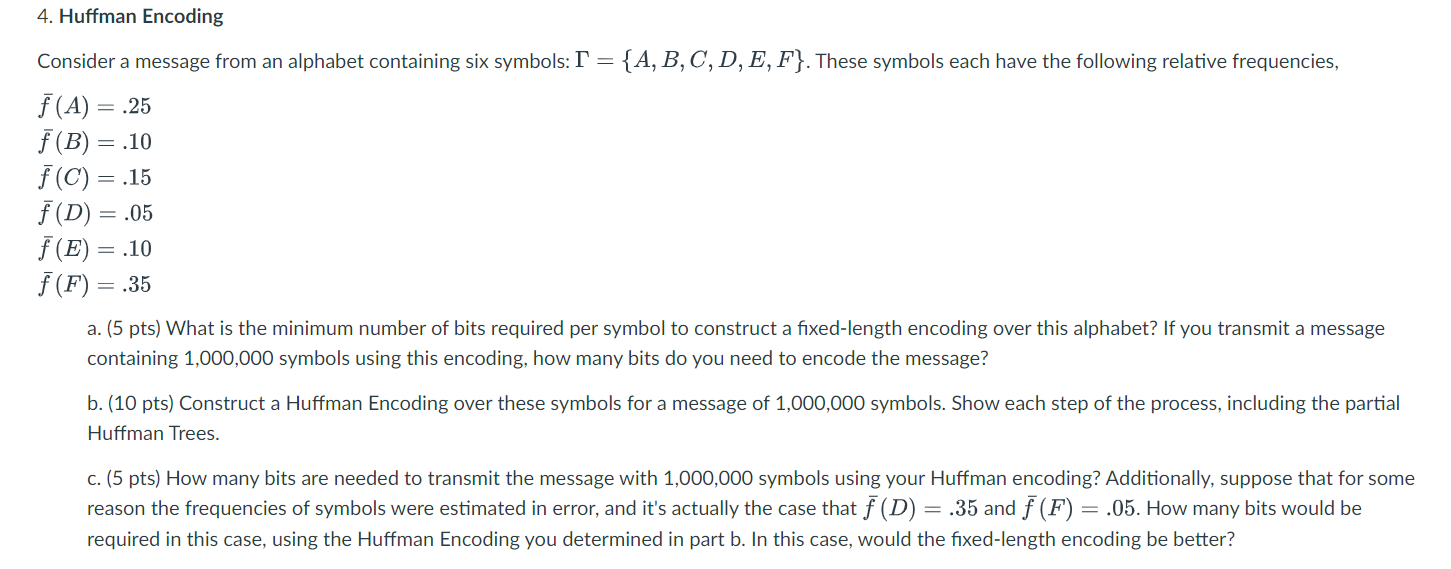 Solved Huffman EncodingConsider a message from an alphabet | Chegg.com