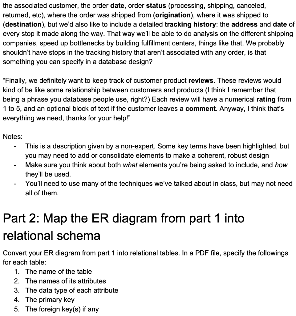 Part 1: ER data model Draw an ER diagram according to | Chegg.com