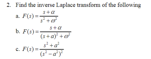 Solved 2. Find the inverse Laplace transform of the | Chegg.com