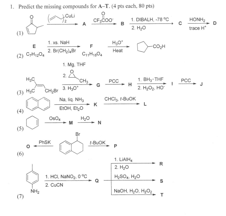 Solved 1. Predict the missing compounds for A−T. (4 pts | Chegg.com