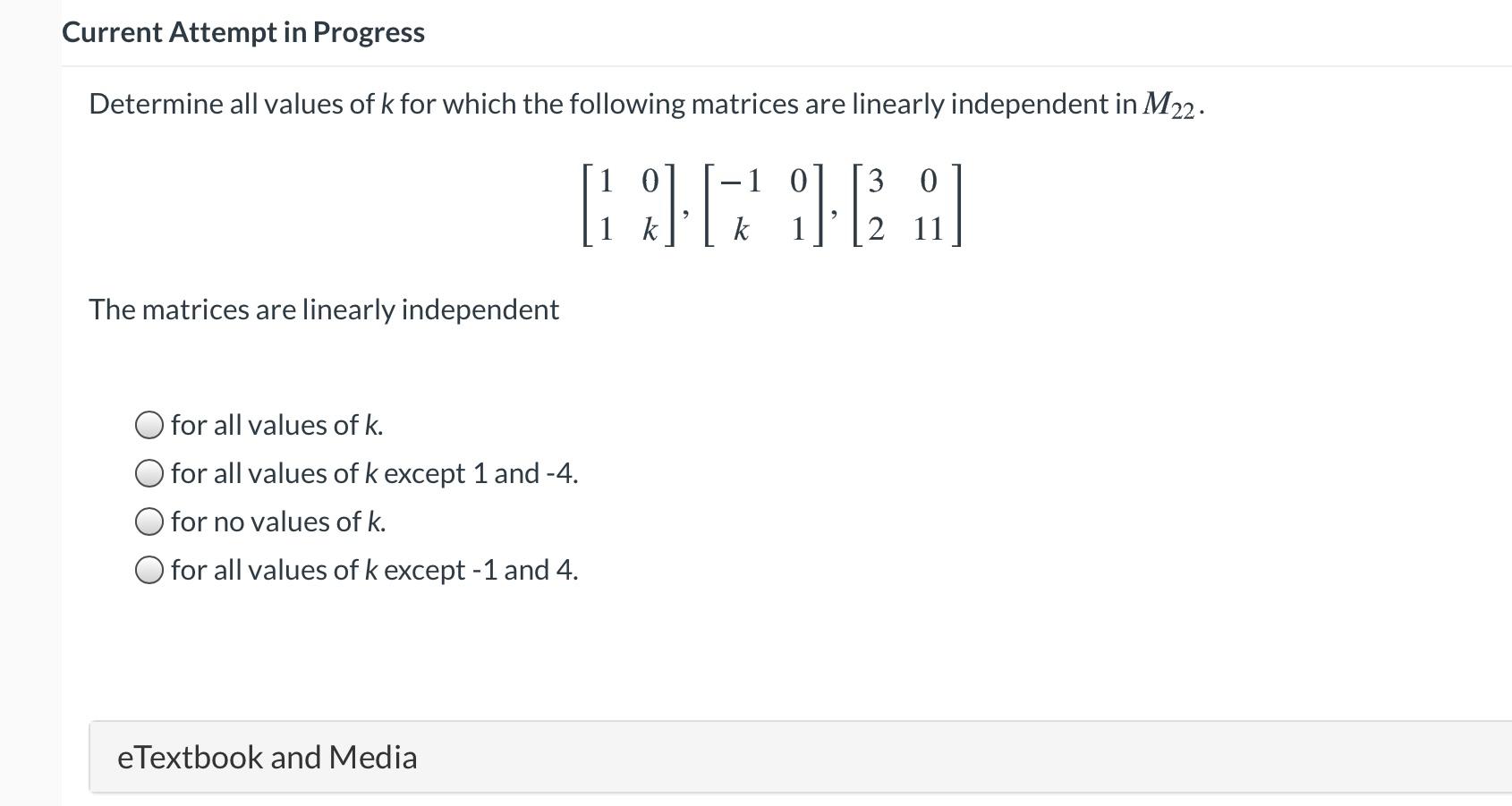 Solved Current Attempt in Progress Determine all values of k | Chegg.com