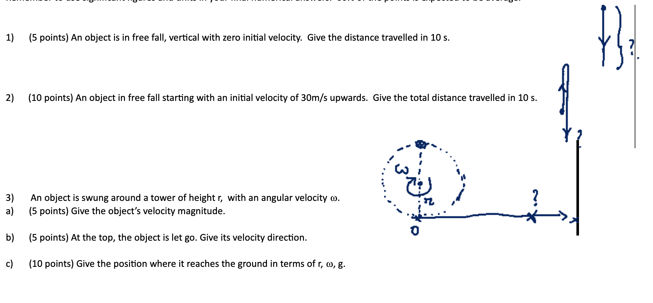 Solved 1) (5 points) An object is in free fall, vertical | Chegg.com