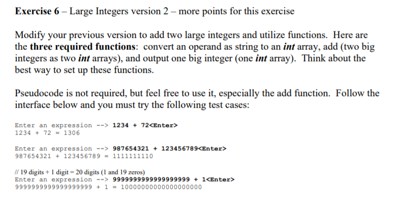 Exercise 2 - Large Integers version 3 Modify your | Chegg.com