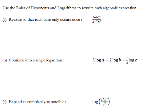 Solved Use the Rules of Exponents and Logarithms to rewrite | Chegg.com