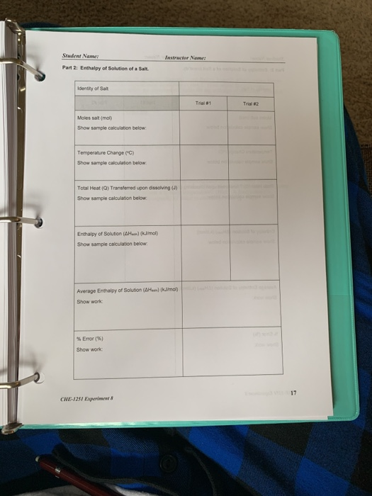 Student Name: Instructor Name DATA (EXP #8): Part 1: | Chegg.com