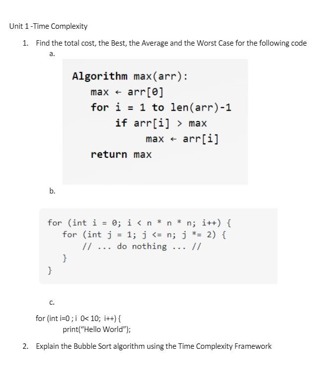 Solved e Complexity Id the total cost, the Best, the Average | Chegg.com