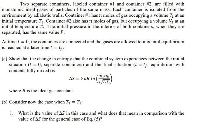 Solved Two separate containers, labeled container #1 and | Chegg.com