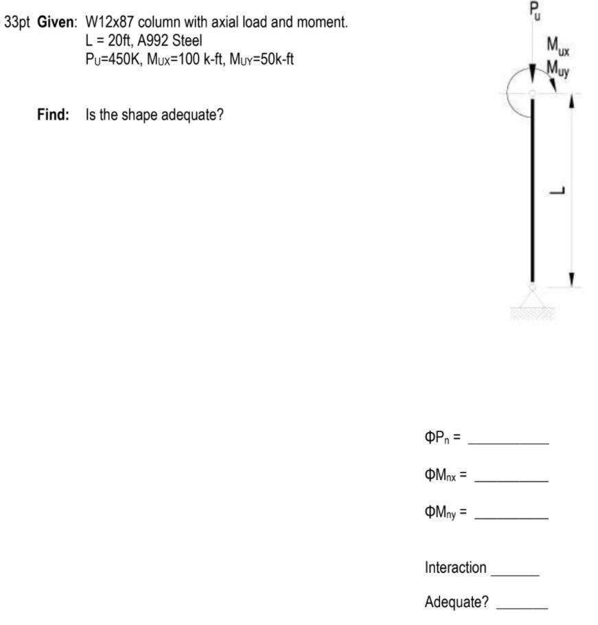 Solved D 33pt Given: W12x87 column with axial load and | Chegg.com