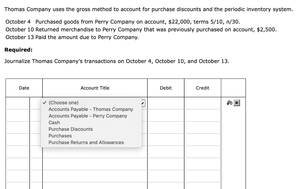 Solved Thomas Company uses the gross method to account for | Chegg.com