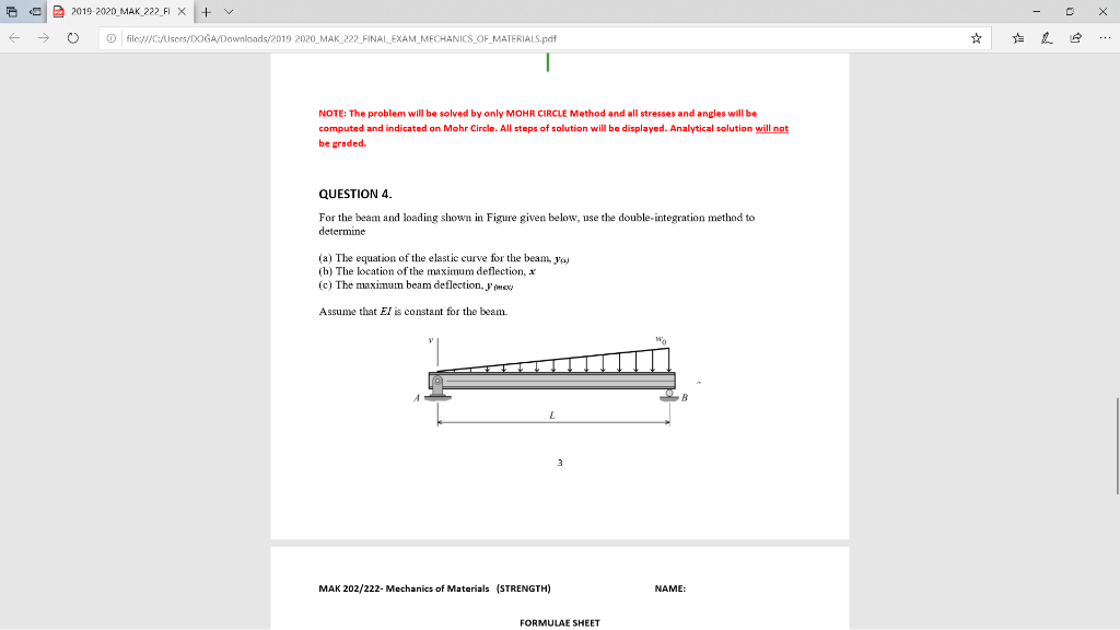 Solved For the beam and loading shown in Figure given below, | Chegg.com