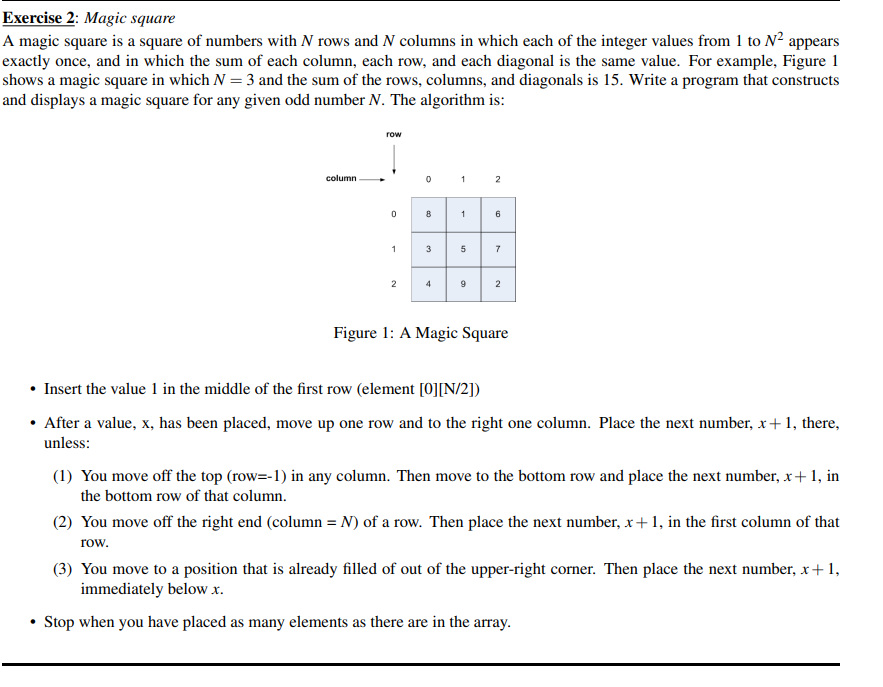 Solved Exercise 2: Magic square A magic square is a square | Chegg.com