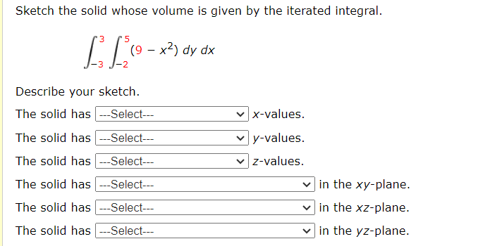 Solved Sketch the solid whose volume is given by the | Chegg.com