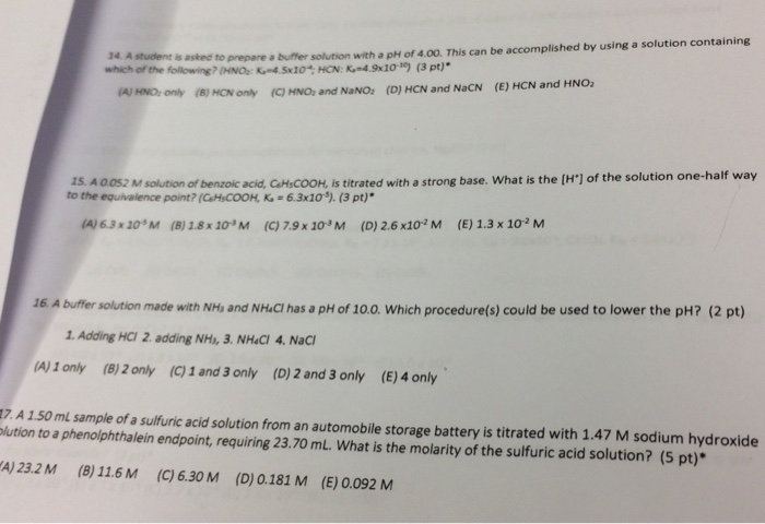 Solved 24. A student is asked to prepare a buffer solution | Chegg.com