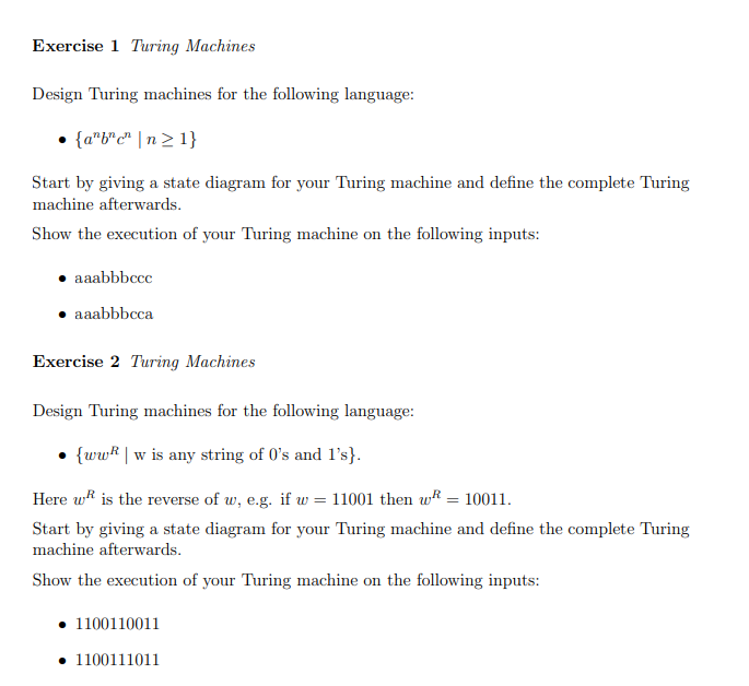 Solved Exercise 1 Turing Machines Design Turing Machines For 
