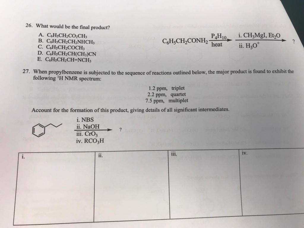 Solved 26. What would be the final product? A. CH3CH2CO2CH3 | Chegg.com