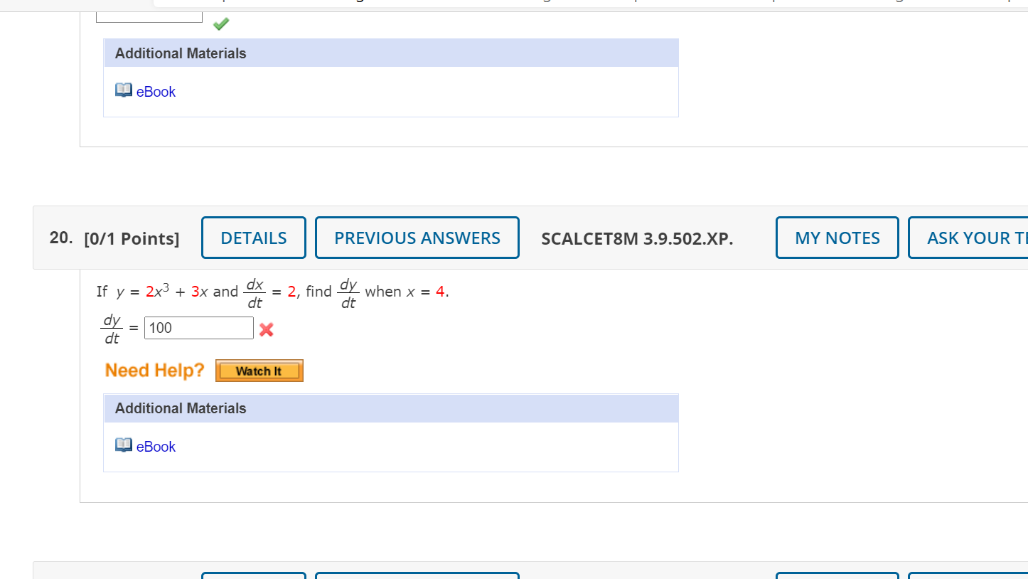 Solved Additional Materials eBook 20. [0/1 Points] DETAILS | Chegg.com