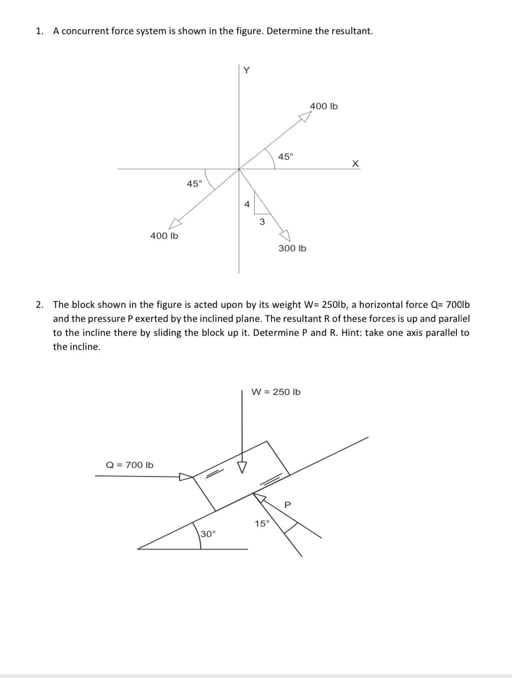 Solved 1. A concurrent force system is shown in the figure. | Chegg.com