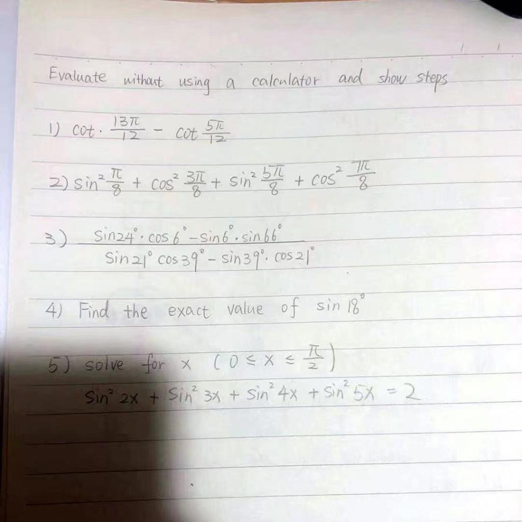 Solved Evaluate without using a calculator and show steps 1) | Chegg.com