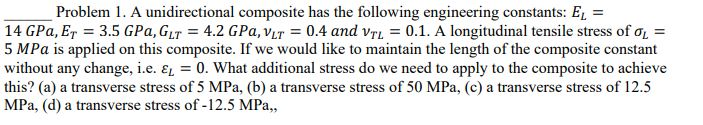 Solved _Problem 1. A unidirectional composite has the | Chegg.com