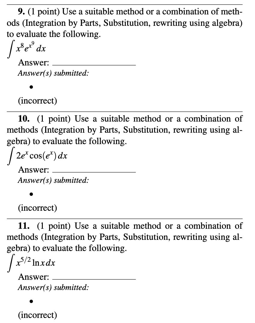 Solved 9. (1 point) Use a suitable method or a combination | Chegg.com