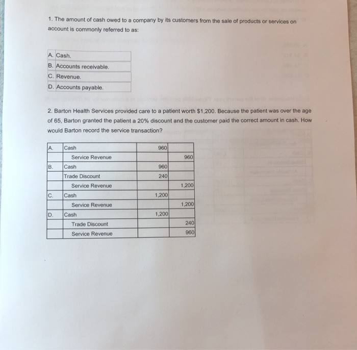 Solved 1. The amount of cash owed to a company by its | Chegg.com