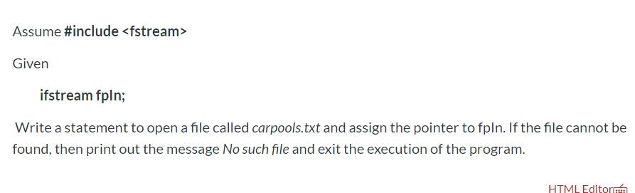 Solved Assume #include Given ifstream fpln; Write a | Chegg.com