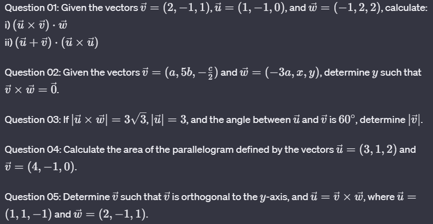 Solved Question 01: Given the vectors v=(2,−1,1),u=(1,−1,0), | Chegg.com