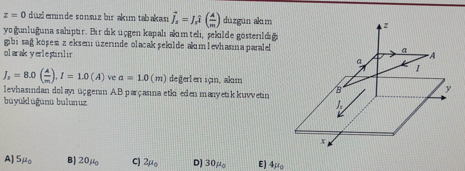 An infinite current layer in the z = 0 plane vec j s | Chegg.com
