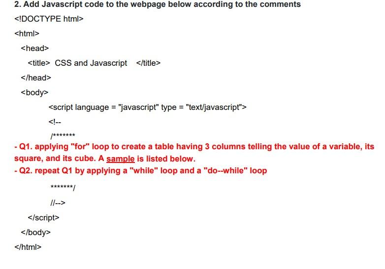 Solved 2. Add Javascript code to the webpage below according | Chegg.com