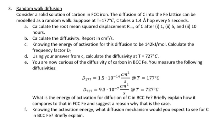 Solved Random walk diffusion Consider a solid solution of | Chegg.com