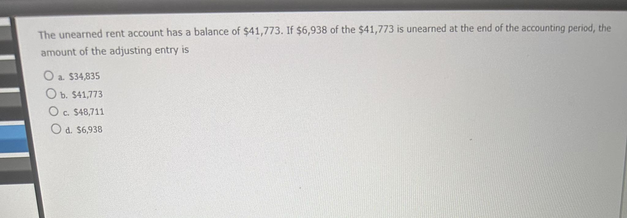 Solved The unearned rent account has a balance of $41,773. | Chegg.com