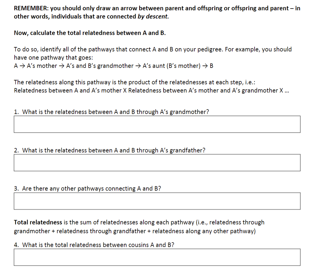 Solved A. What is the relatedness between A and B through | Chegg.com