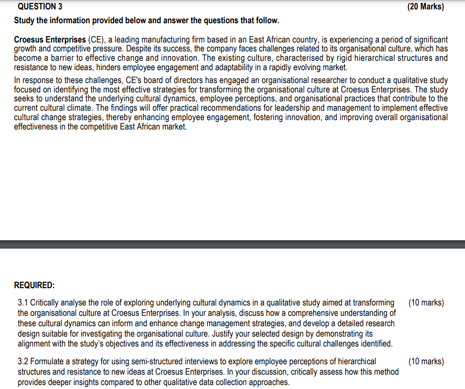 Solved QUESTION 3(20 ﻿Marks)Study the information provided | Chegg.com