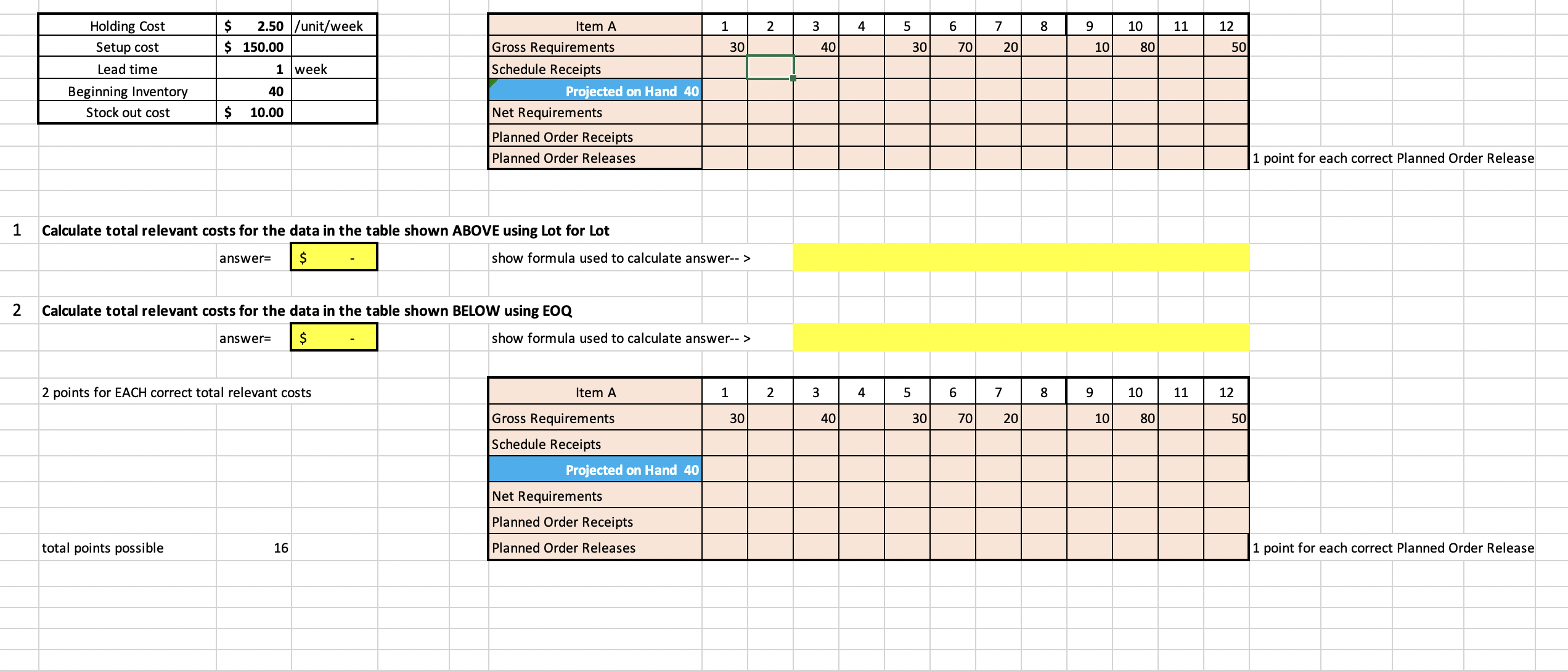 Solved 1 ﻿point for each correct Planned Order Release1 | Chegg.com