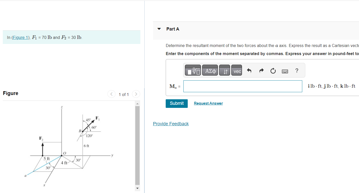 Solved In (Figure 1), F1=70lb and F2=30lb. Determine the | Chegg.com