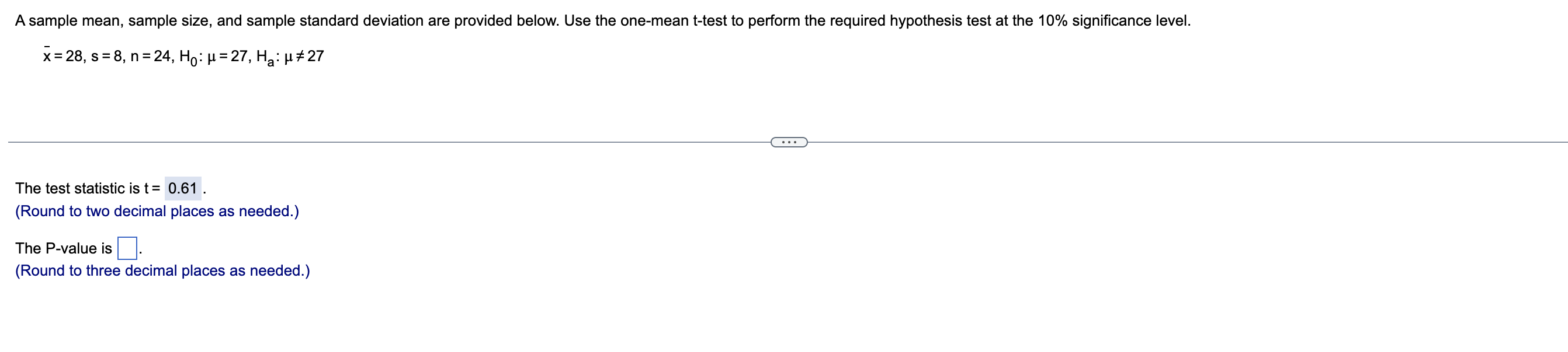 Solved A sample mean, sample size, and sample standard | Chegg.com