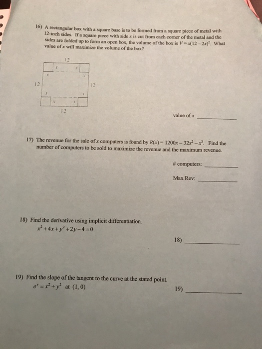 Solved 16) A rectangular box with a square base is to be | Chegg.com