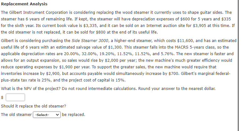 Solved Replacement Analysis The Gilbert Instrument | Chegg.com