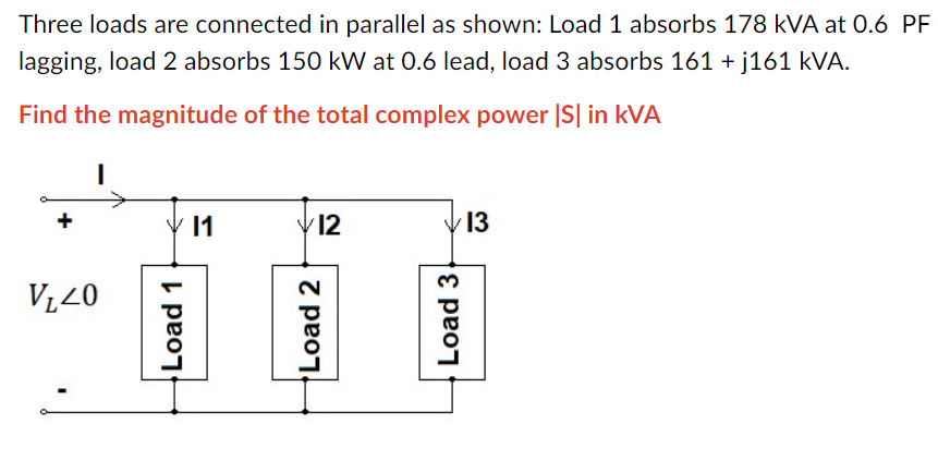 Solved Three loads are connected in parallel as shown: Load | Chegg.com