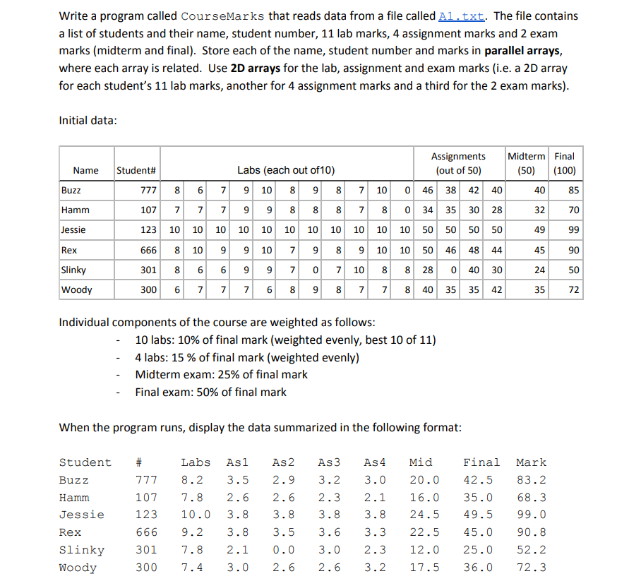 Solved Write a program called CourseMarks that reads data | Chegg.com