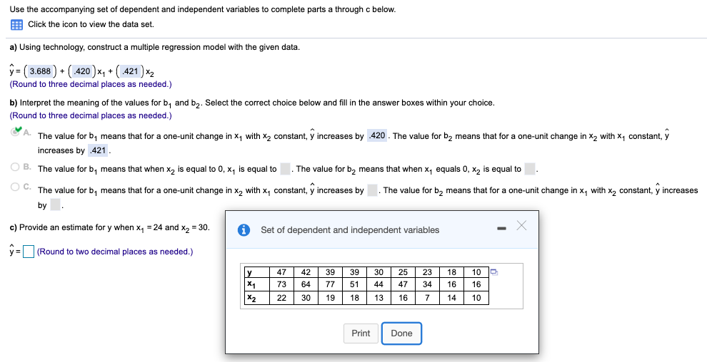 Solved Use the accompanying set of dependent and independent | Chegg.com