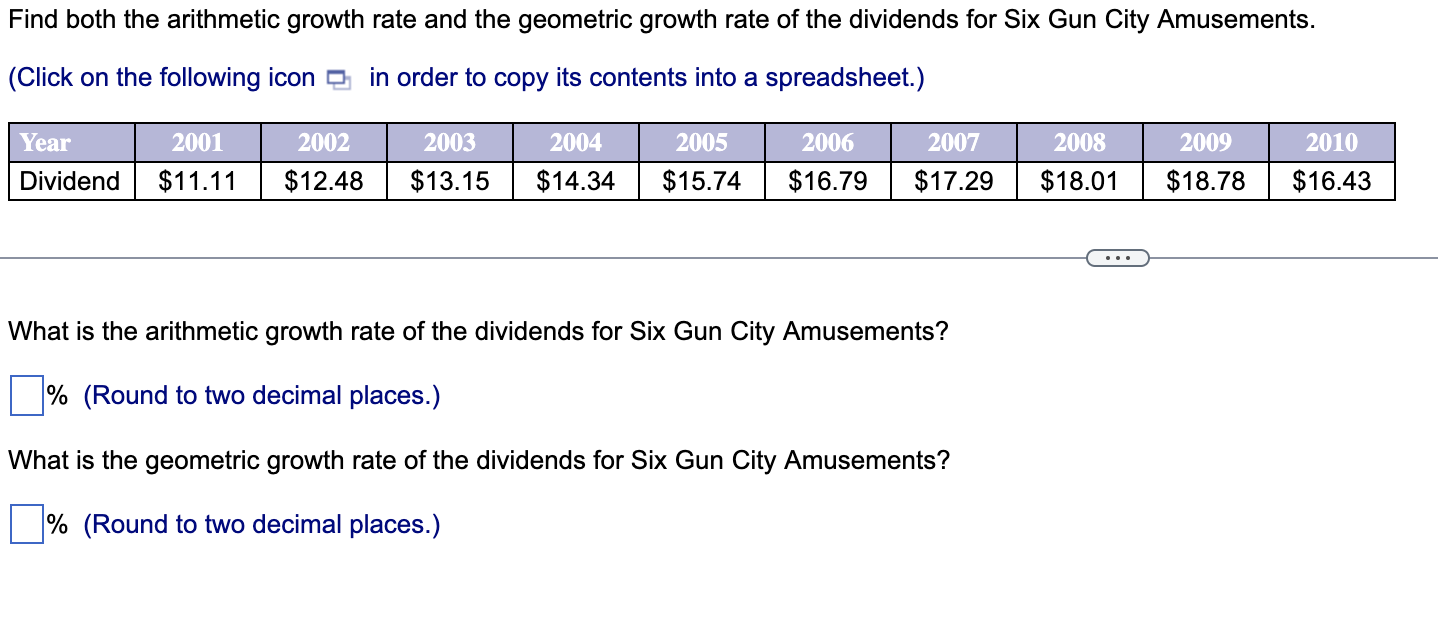 Solved Find both the arithmetic growth rate and the | Chegg.com