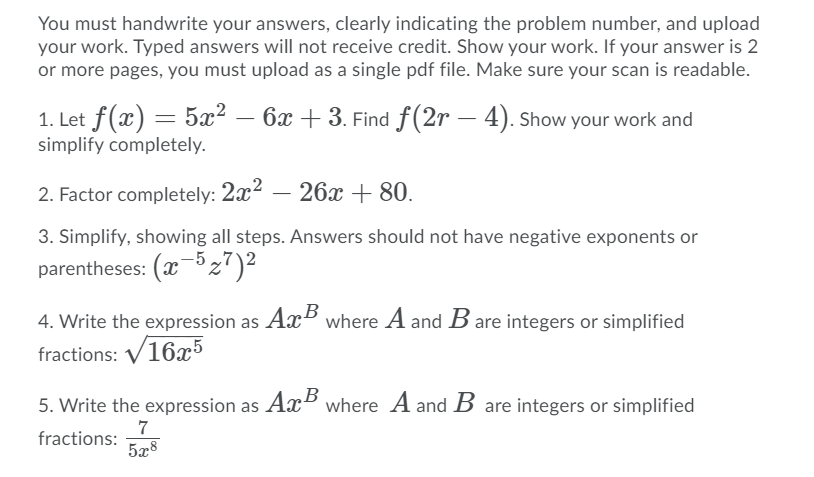 Solved You must handwrite your answers, clearly indicating | Chegg.com