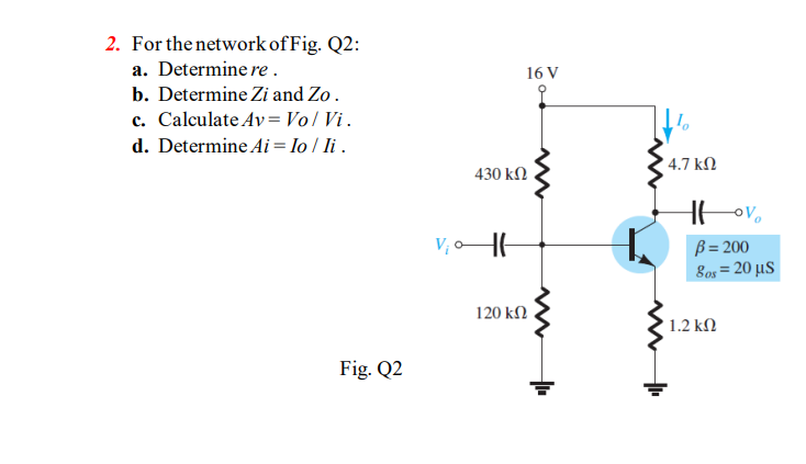 Solved 2. For the network of Fig. Q2: a. Determine re . b. | Chegg.com