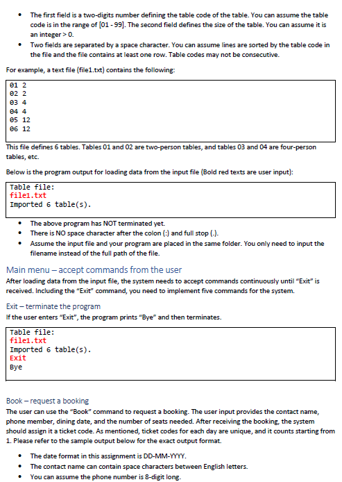 Solved Assignment Specification and Requirement The table | Chegg.com
