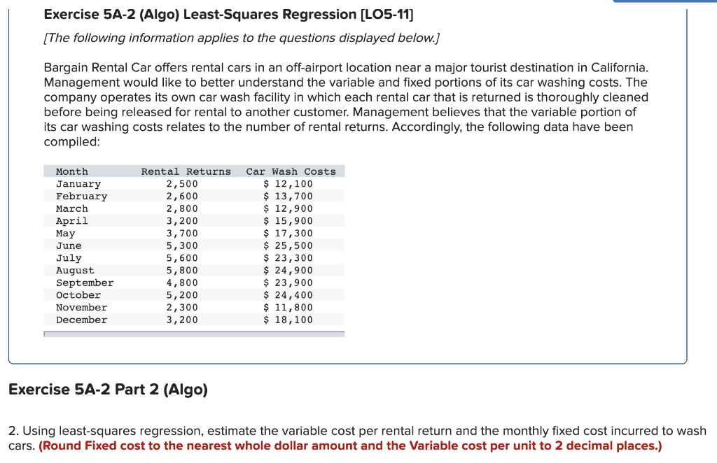 Solved Exercise 5A-2 (Algo) Least-Squares Regression | Chegg.com